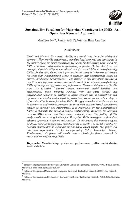 Pdf Sustainability Paradigm For Malaysian Manufacturing Smes An Operations Research Approach