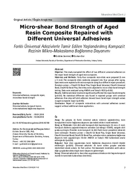 Pdf Micro Shear Bond Strength Of Aged Resin Composite Repaired With Different Universal Adhesives