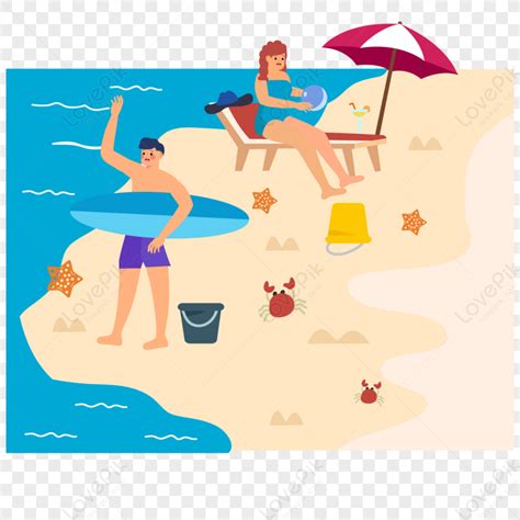 해변 풍경 여름 해변 문자 그림입니다 바다 일러스트해먹젊은