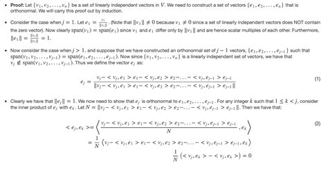 Solved In Line 2 Of The Proof For The Gram Schmidt
