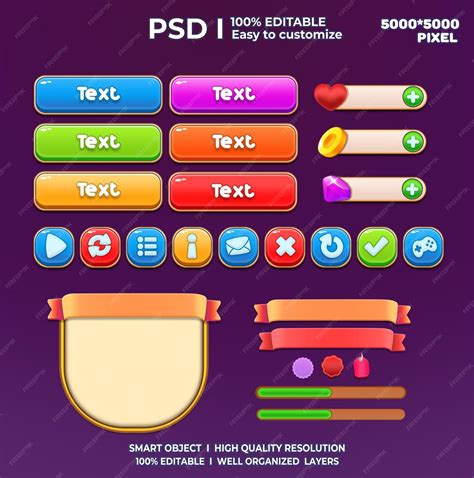 Premium Psd Game Ui Kit Game Elements Game Ui Button Casual Game Ui