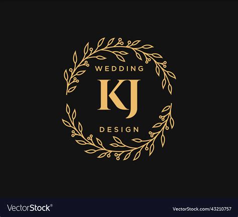 Kj Initials Letter Wedding Monogram Logos Vector Image