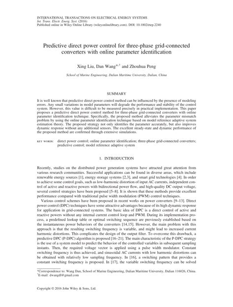 PDF Predictive Direct Power Control For Threephase Gridconnected Converters With Online
