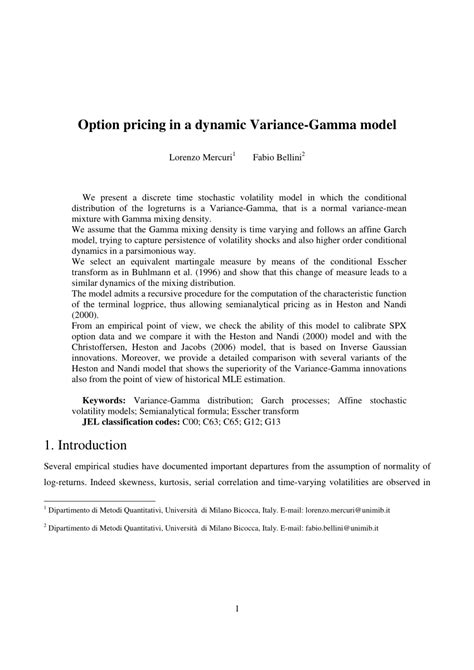 Pdf Option Pricing In A Dynamic Variance Gamma Model