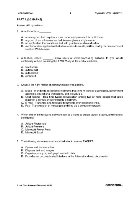 Sample Questions CSC TEST JAN PART A MARKS Answer ALL Questions A Multimedia Is