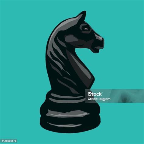 검은 체스 나이트 말 표지판은 녹색 배경에 고립되어 있습니다 벡터 일러스트레이션 개념에 대한 스톡 벡터 아트 및 기타 이미지 개념 모던 양식 모양 Istock