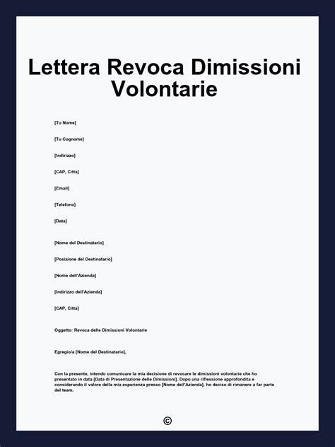 Lettera Revoca Dimissioni Volontarie
