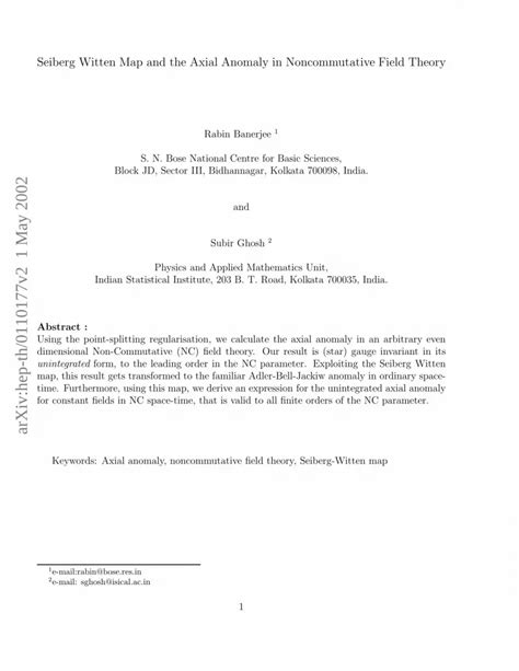 Pdf Seiberg Witten Map And The Axial Anomaly In Non Commutative Field Theory Dokumen Tips