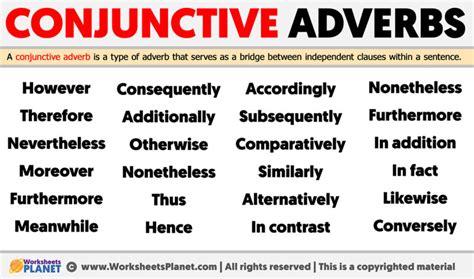 Conjunctive Adverbs Examples