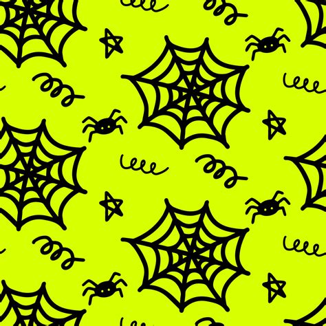 Vector Halloween Seamless Pattern Of Spider Web Spider Curls Stars Funny And Cute