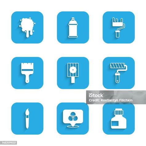 스프레이 캔 노즐 캡 Rgb 및 Cmyk 색상 혼합 페인트 구 아슈 항아리 염료 롤러 브러시 및 스프레이 아이콘을 설정합니다