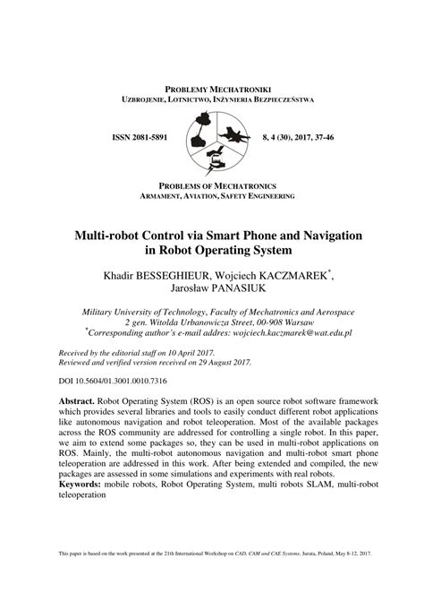 PDF Multi Robot Control Via Smart Phone And Navigation In Robot Operating System