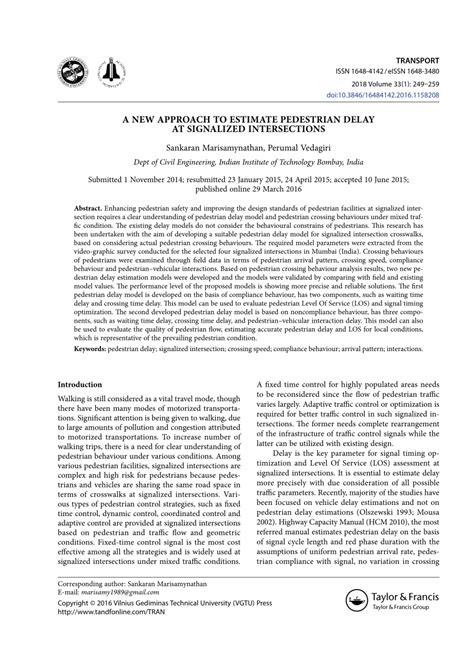 Pdf A New Approach To Estimate Pedestrian Delay At Signalized Intersections