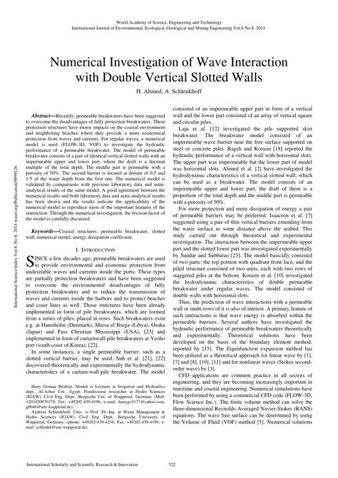 Pdf Numerical Investigation Of Wave Interaction With Double Vertical