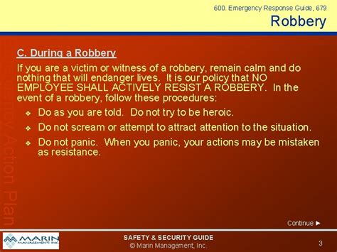 600 Emergency Response Guide 679 Robbery Emergency Action
