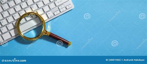 Magnifying Glass On The Computer Keyboard Stock Image Image Of