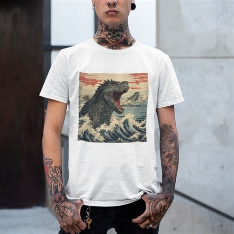 Godzilla X Great Wave Off Kanagawa T Shirt Hokusai Japan Cult Movie