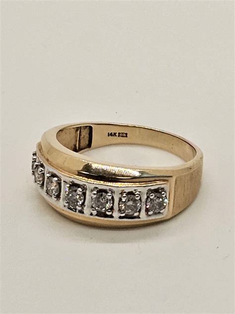 14k Yellow Gold Mens Ring W 7 Clear Stones Size 13 Appx 66 Grams