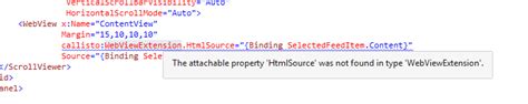 Xaml The Attachable Property Htmlsource Was Not Found In Type Webviewextension Stack Overflow