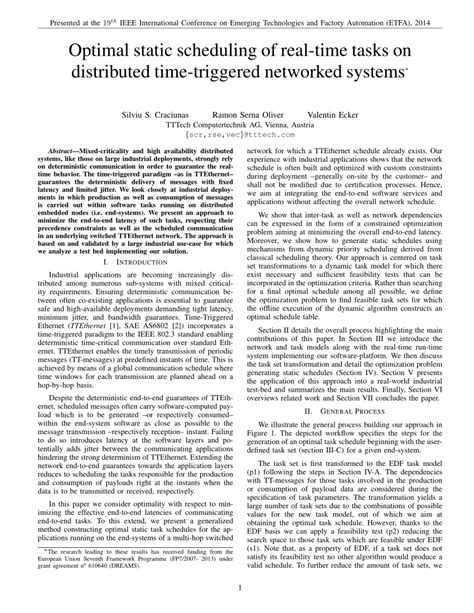 Pdf Optimal Static Scheduling Of Real Time Tasks On Distributed Time
