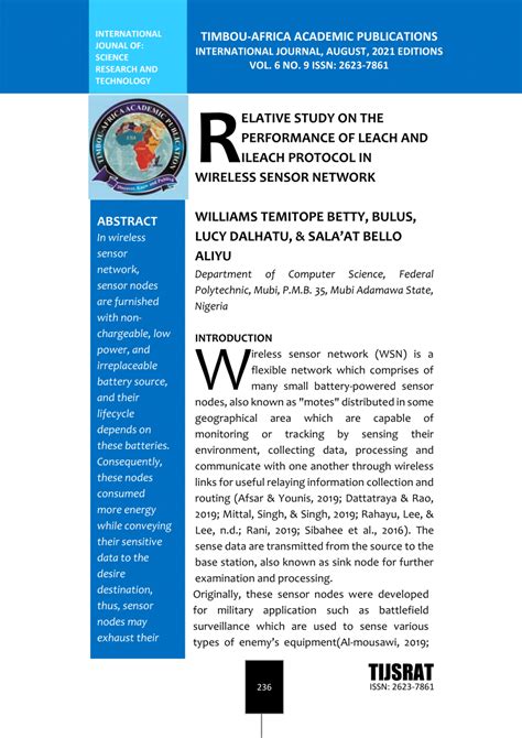 PDF RELATIVE STUDY ON THE PERFORMANCE OF LEACH AND ILEACH PROTOCOL IN WIRELESS SENSOR NETWORK