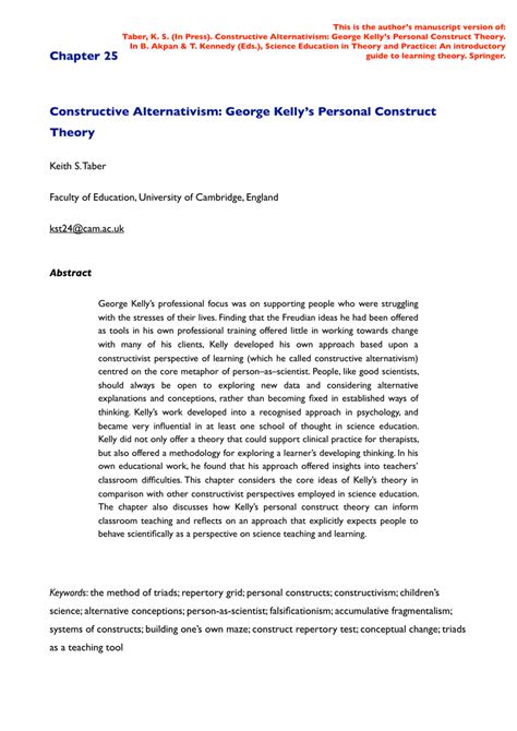 Pdf Constructive Alternativism George Kellys Personal Construct Theory