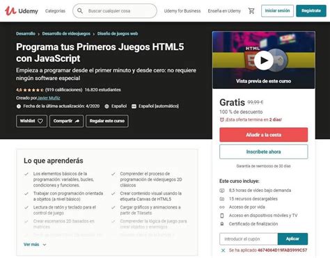 oferta gratis curso para programar juegos en html5 y javascript