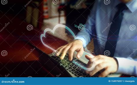 Man Typing On Keyboard With Data Cloud Hologram Stock Video Video Of Cloud Data