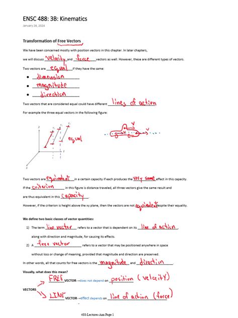 03b Ensc 488w Kinematics 2024 Annotated Pdf Euclidean Vector Cartesian Coordinate System