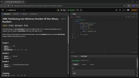 Day 77 Of 100dayscodechallenge Partitioning Into Minimum Number Of Numbers Aditya Kumar