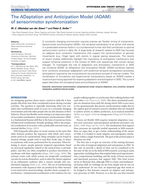 pdf the adaptation and anticipation model adam of sensorimotor