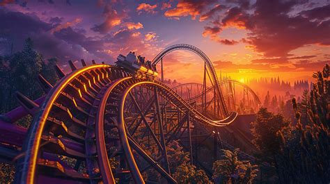 Rollercoaster At Sunset Background Amusement Attractive Beautiful