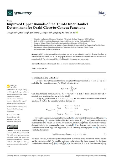 Pdf Improved Upper Bounds Of The Third Order Hankel Determinant For