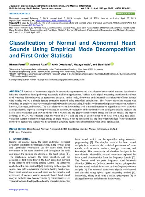 Pdf Classification Of Normal And Abnormal Heart Sounds Using Empirical Mode Decomposition And