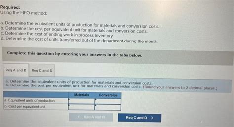 solved required using the fifo method a determine the