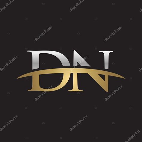 초기 문자 Dn 실버 골드 Swoosh 로고 Swoosh 로고 검정 배경 스톡 벡터 ©ariefpro 113780710