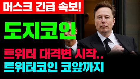 머스크 긴급 속보 도지코인 트위터 대격변 시작트위터코인 코앞까지 도지코인 도지코인가격 도지코인목표가 도지코인전망