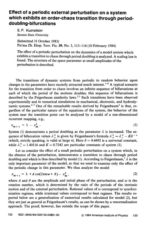 Pdf Effect Of A Periodic External Perturbation On A System Which Exhibits An Order Chaos