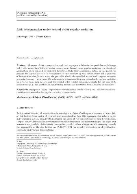 Pdf Risk Concentration Under Second Order Regular Variation