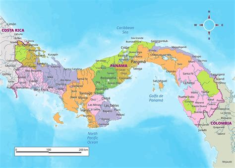 Panama Political Map With Capital Cities Towns National Borders