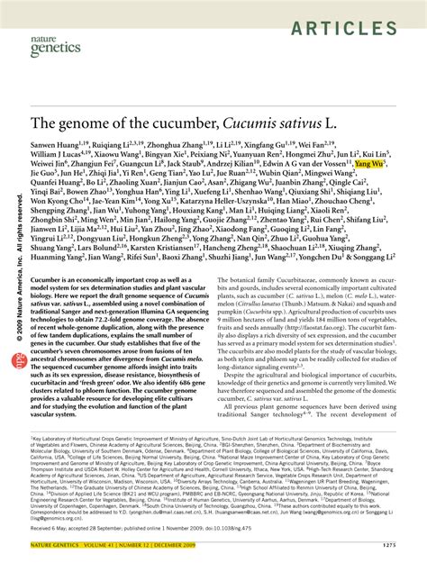 Pdf The Genome Of The Cucumber Cucumis Sativus L