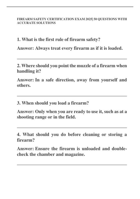 Firearm Safety Certification Exam 2025 50 Questions With Accurate