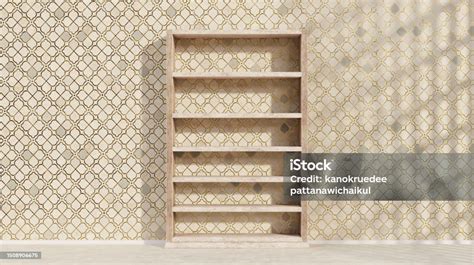 방의 선반 바닥과 벽 화면에는 방 중앙에 빈 책장이 놓여 있습니다 3d 그림 Book Release에 대한 스톡 사진 및 기타 이미지 Book Release