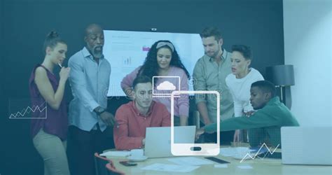 Business Data Charts Image Over Diverse Team Collaborating In Office Stock Image Image Of