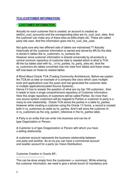 Tca Customer Information Pdf Oracle Database Information Technology Management