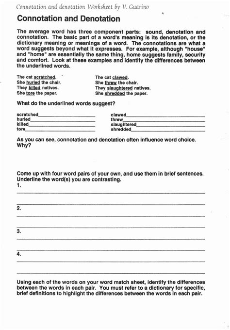 Denotation And Connotation Worksheet Awesome Word Connotations