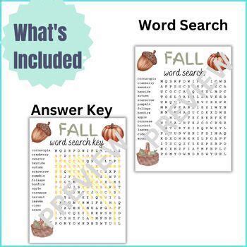 Fall Word Search With Answers By Creative Soul Printables Tpt