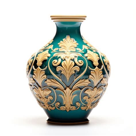 Exquisite Rococo Inspired Gold And Green Vase With Intricate Woodcarvings Stock Illustration