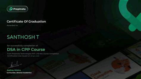 Santhosh T On Linkedin Prepinsta Course Complete In Dsa In Cpp Course