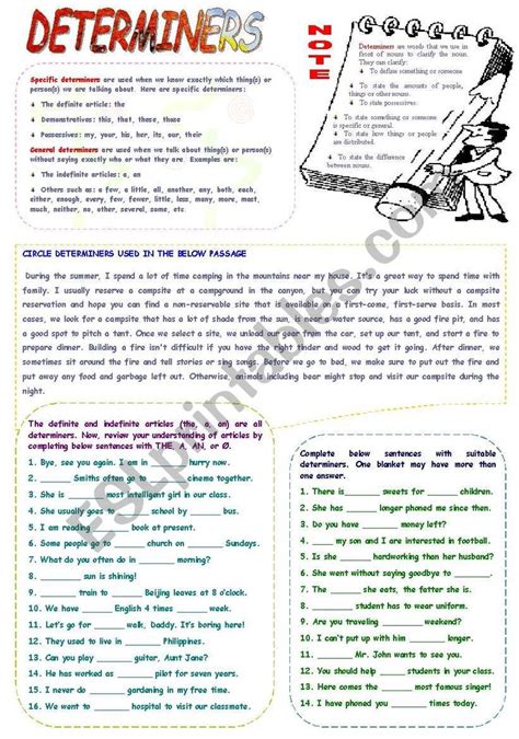 Determiners Worksheet Determiners English Grammar Worksheets Learn